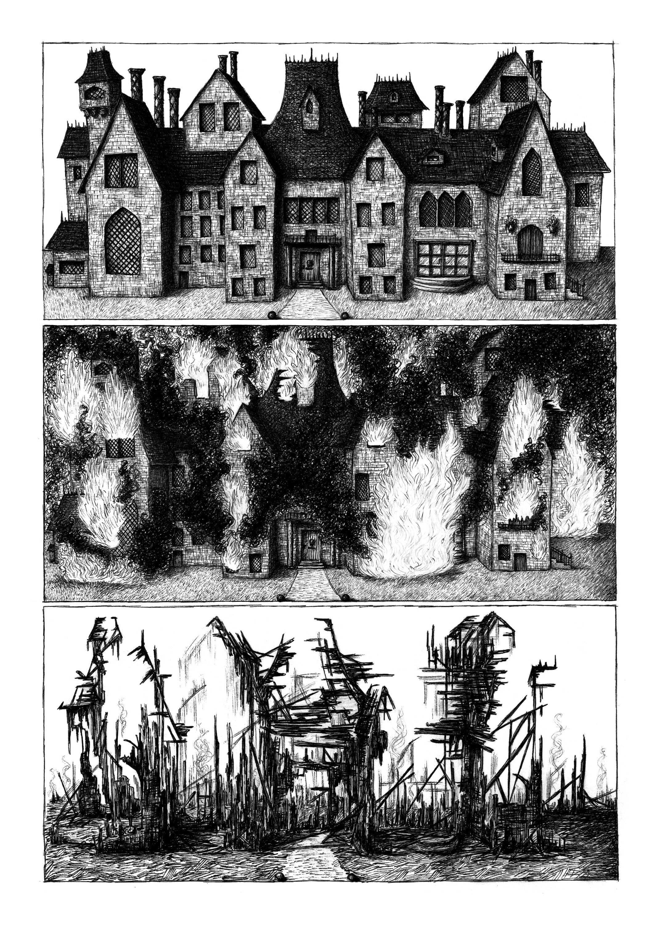 The Bad Beginning ~ the Baudelaire Mansion Fire (print), A Series of ...