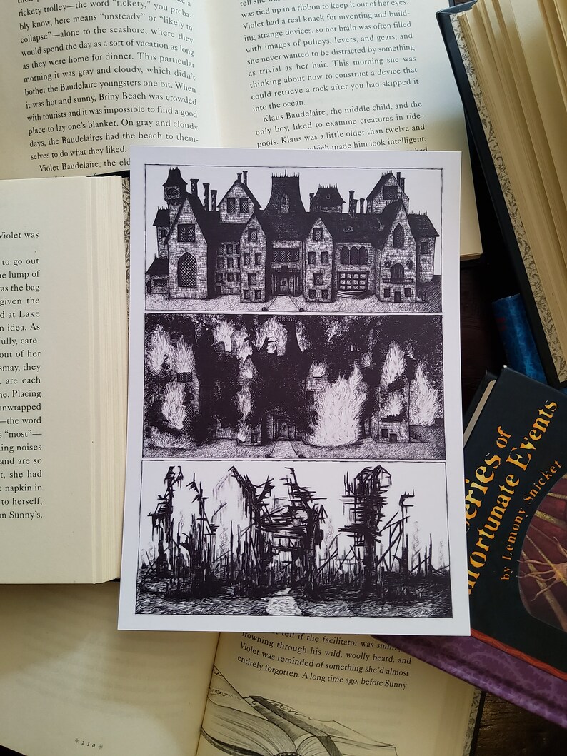 The Bad Beginning ~ the Baudelaire Mansion Fire (print), A Series of ...