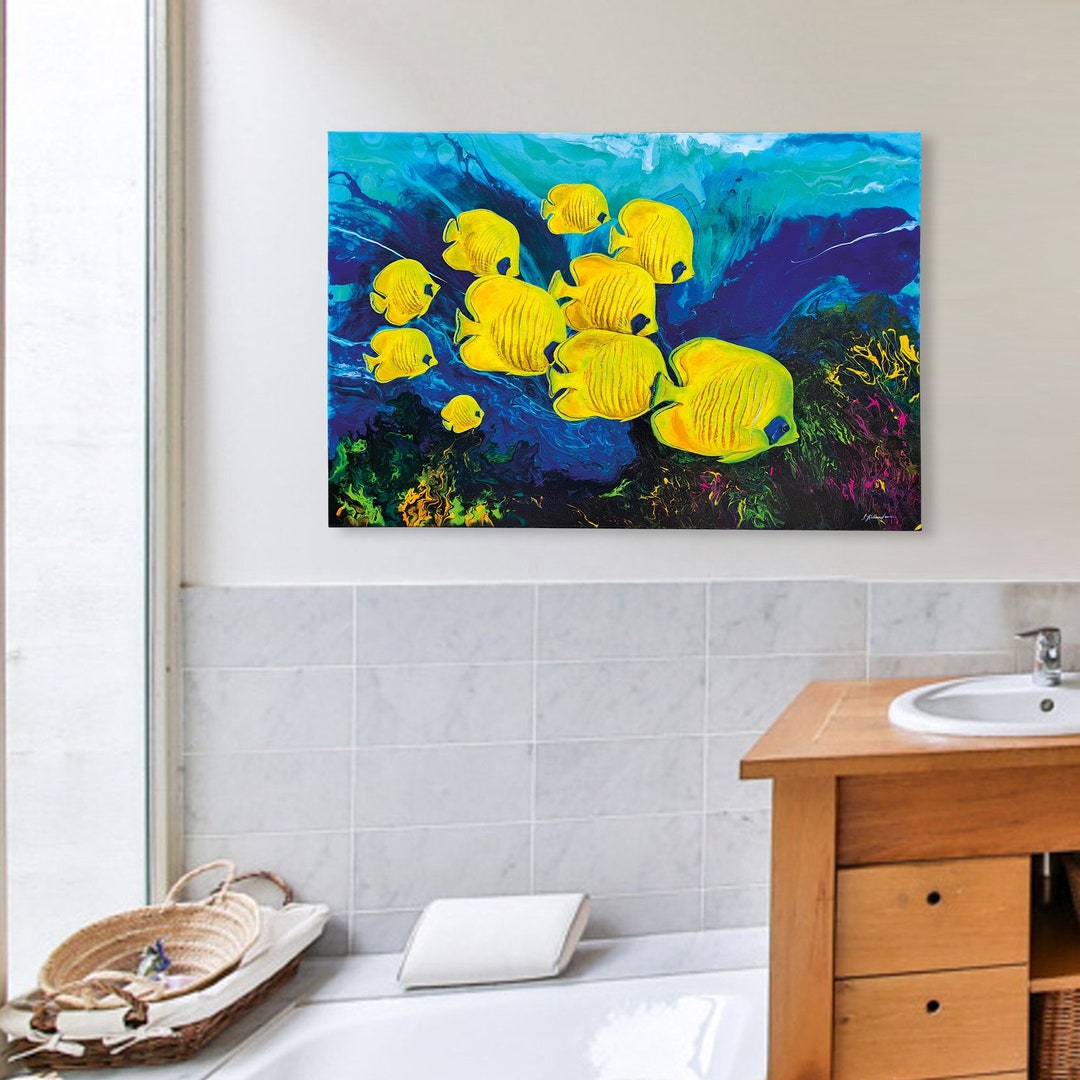 Yellow Fish Painting Handmade Unique Origina - Etsy