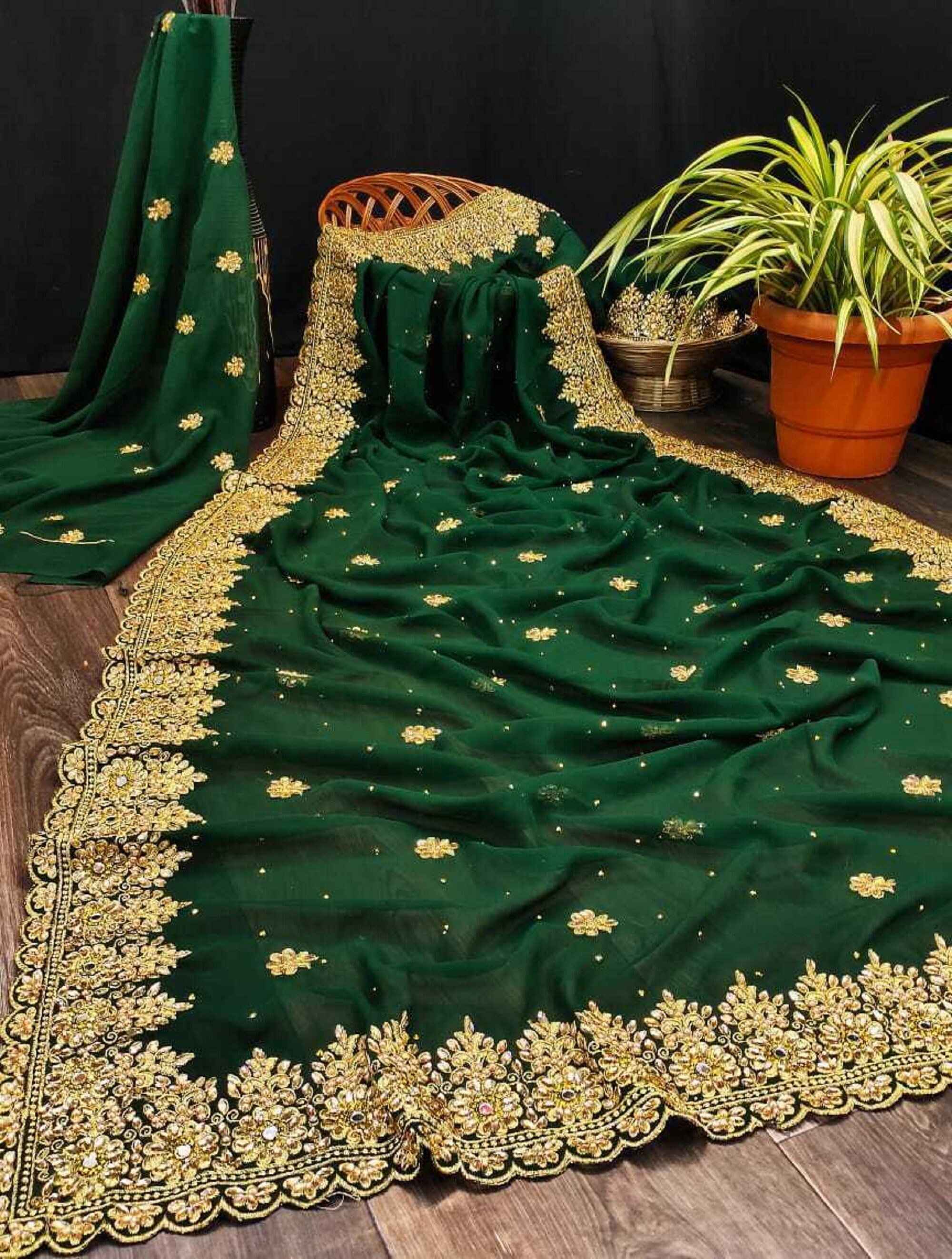 Beautiful Saree Embroidery Jari Work Designer Sari Indian - Etsy