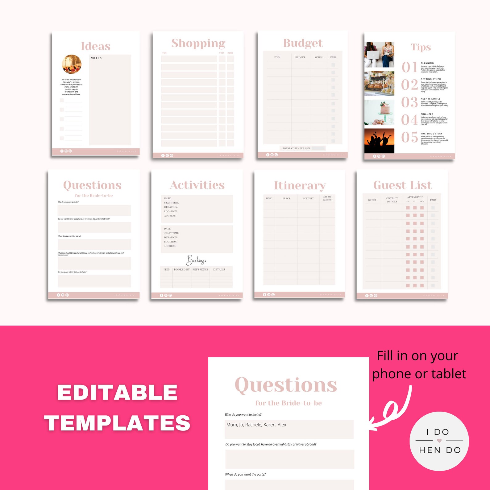 Hen Party Planner: Checklist, Budget, Guest List (printable PDF) - Etsy