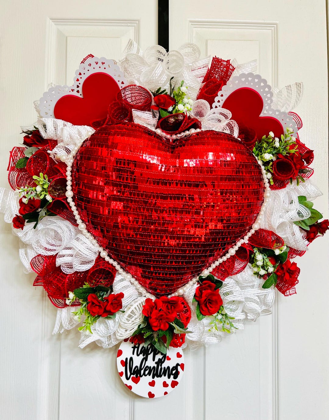 Happy Valentines Day Sequined Heart Wreath. - Etsy