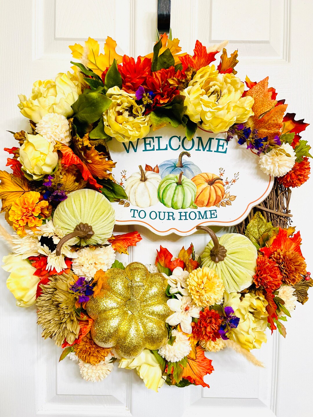 Welcome to Our Home Fall Glam Pumpkin Wreath. - Etsy