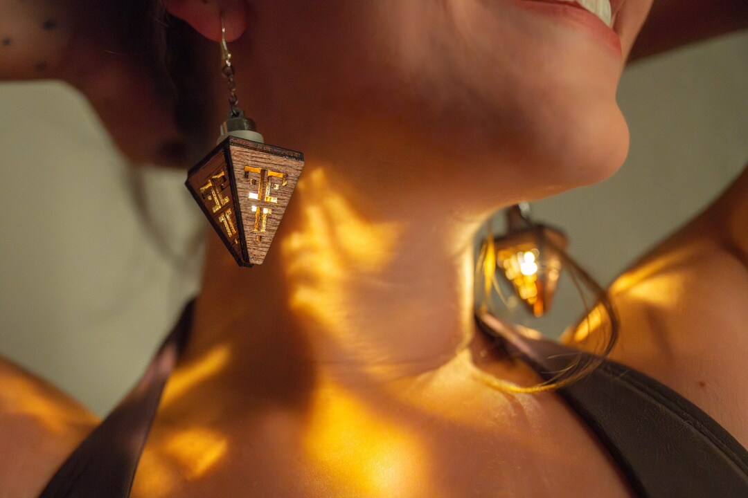 Laser Cut Light up Wood Earrings LED Festival Attire - Etsy