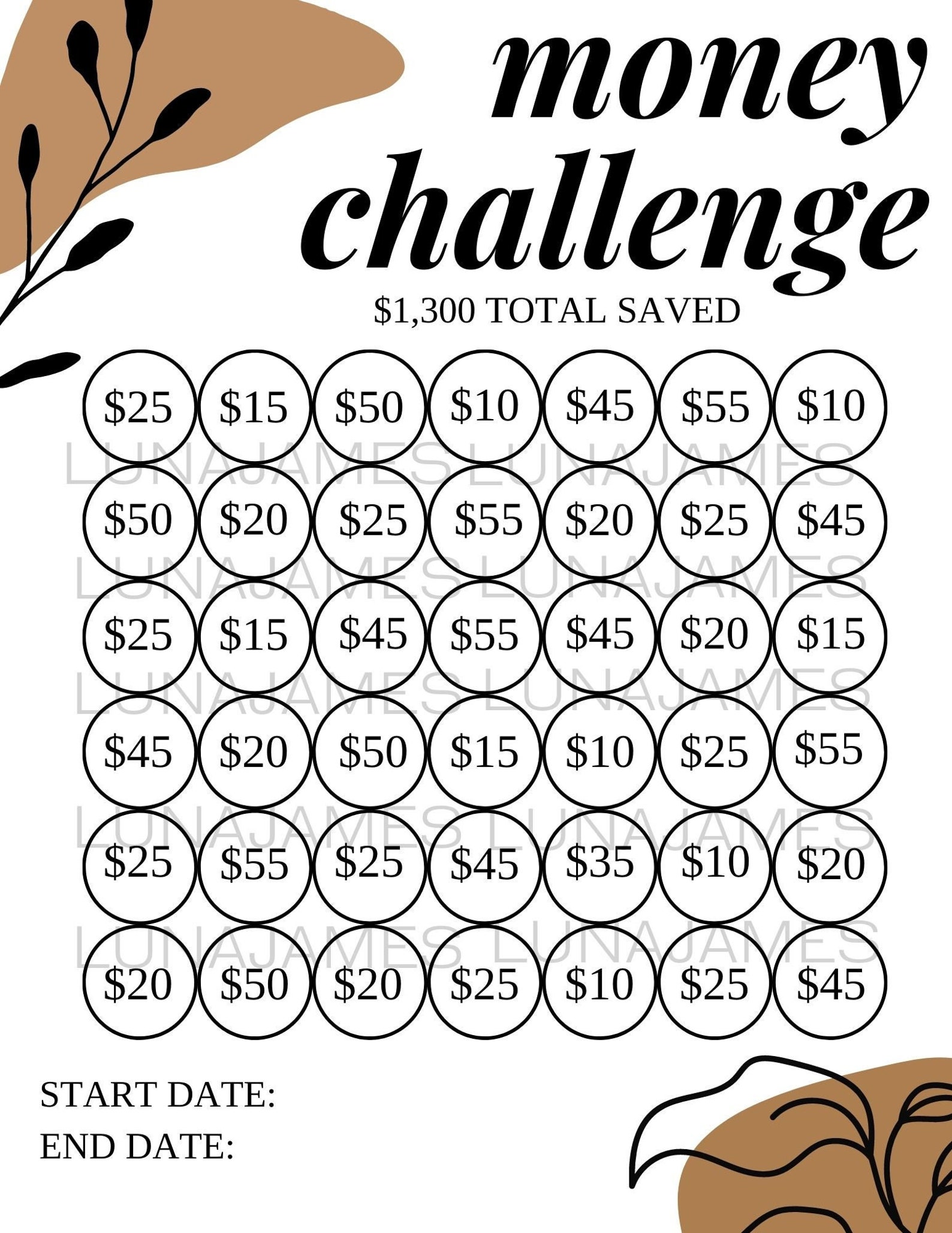 MONEY CHALLENGE!!!! Pdf Printable Save 1300 in 42 DAYS - Etsy