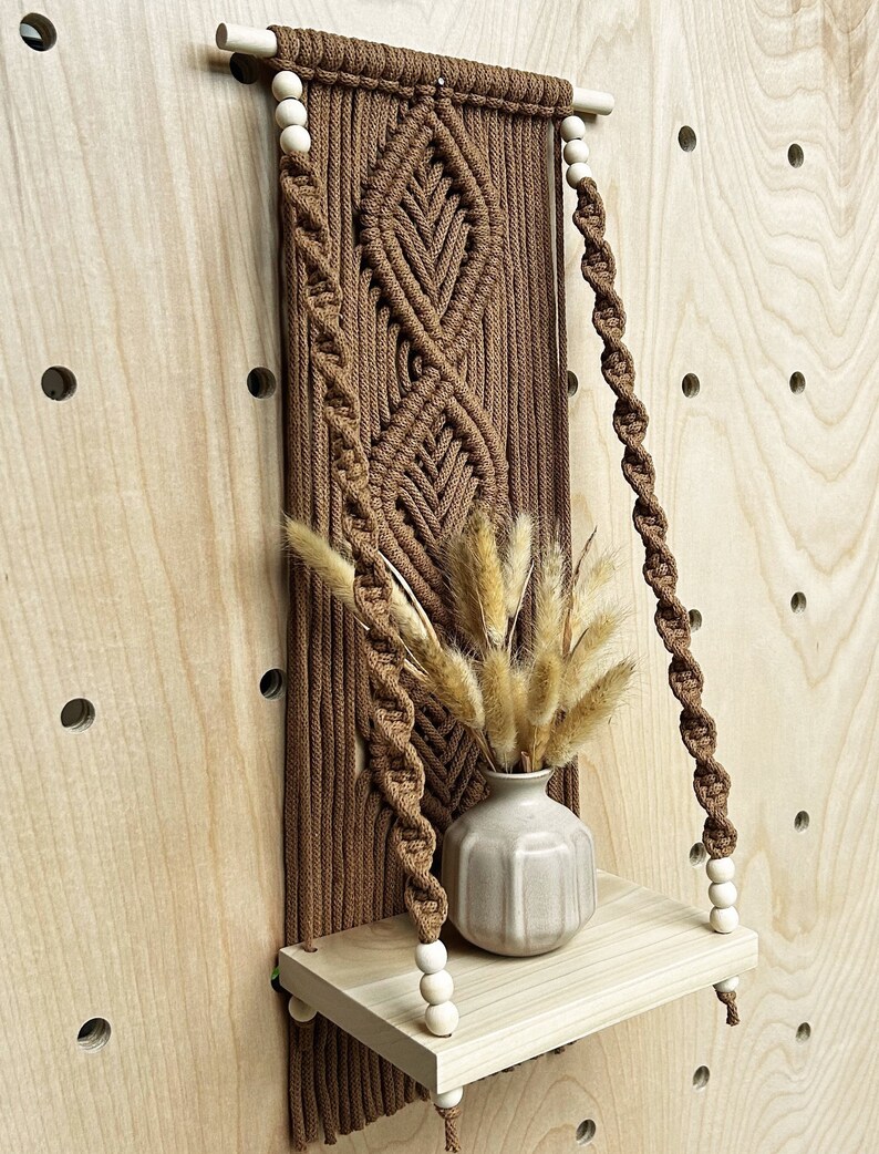 Macramé & Wood Wall Self Functional Art Modern Boho Decor Fiber Art - Etsy