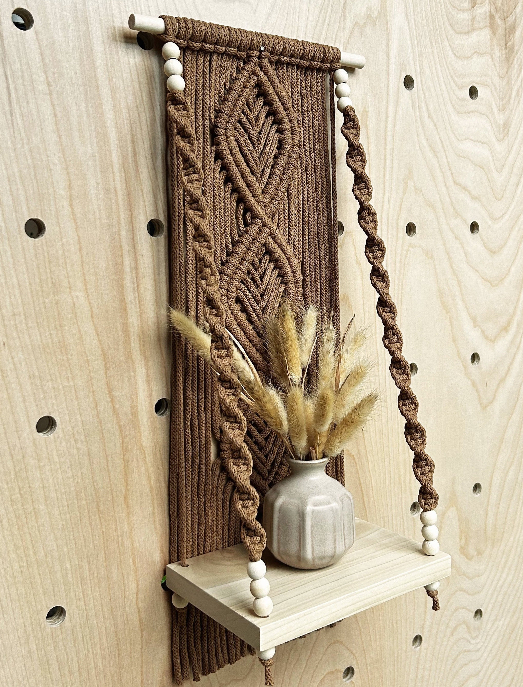 Macramé & Wood Wall Self Functional Art Modern Boho Decor Fiber Art - Etsy