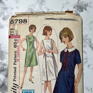 60s Simple to Sew Juniors and Misses One Piece Dress Pattern With ...