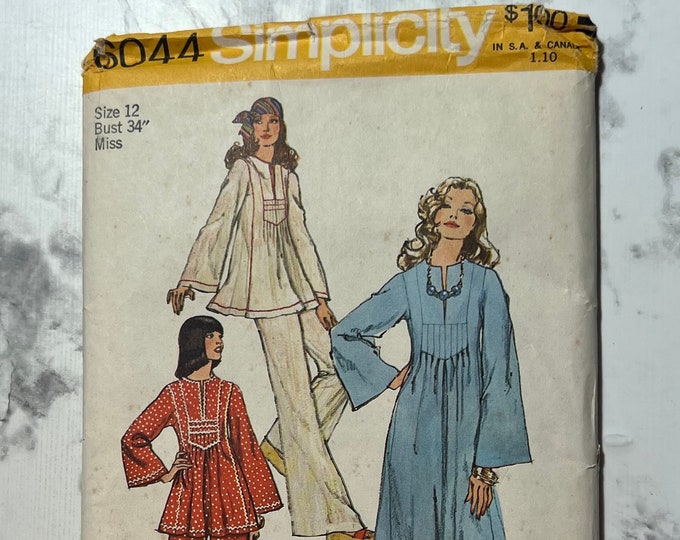 70s Misses Caftan in 2 Lengths and Pants Pattern, Long Sleeve Loose ...