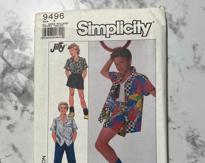 80s Boys' Easy to Sew Shirt and Pull-on Pants or Shorts Pattern, Jiffy ...