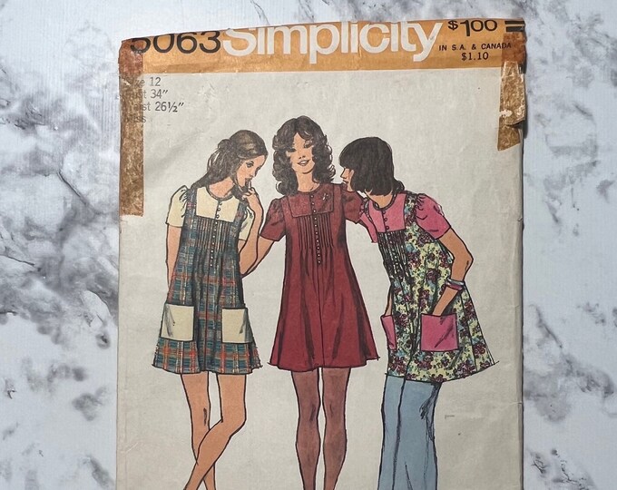 70s Misses Mini Smock Dress Pattern, Short Sleeve Mini Dress Pattern ...