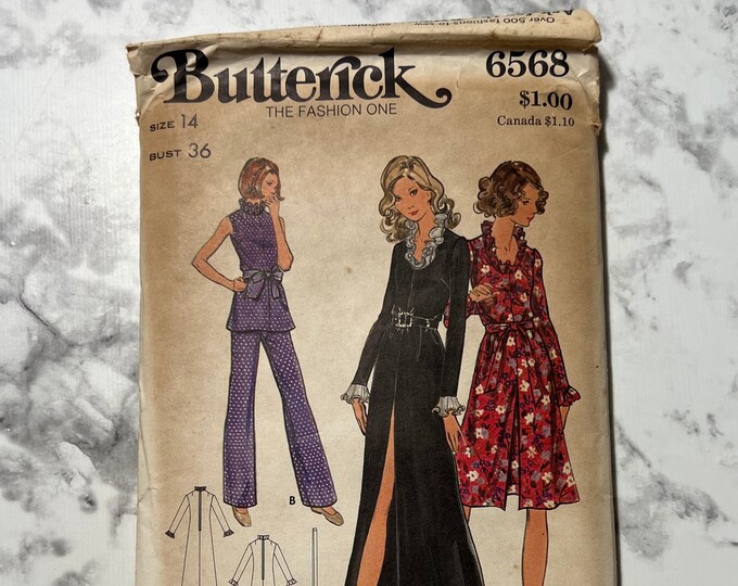 70s Misses' Dress, Tunic, and Pants Pattern, Long Sleeve or Sleeveless ...