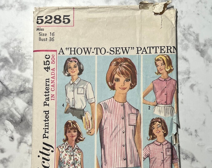 60s A How to Sew Pattern, Easy Misses Blouses Pattern, Sleeveless ...