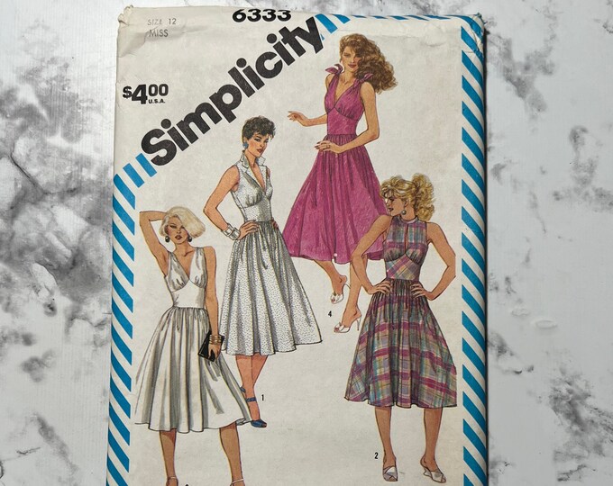 80s Misses Fitted Dresses Pattern, Collared Sleeveless Dress Pattern ...