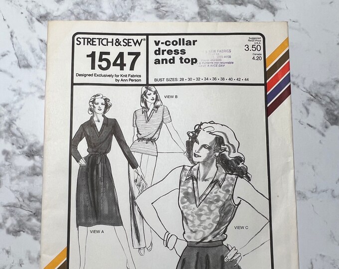 80s V-collar Dress and Top Pattern, Sleeveless, Long, or Short Sleeve ...