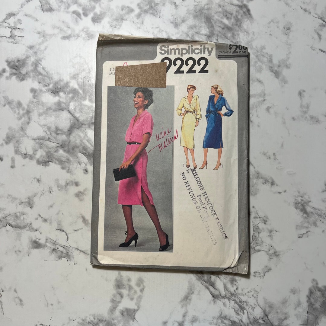 70s Misses' Mock-wrap Dress and Tie Belt Pattern, Collared Long or ...