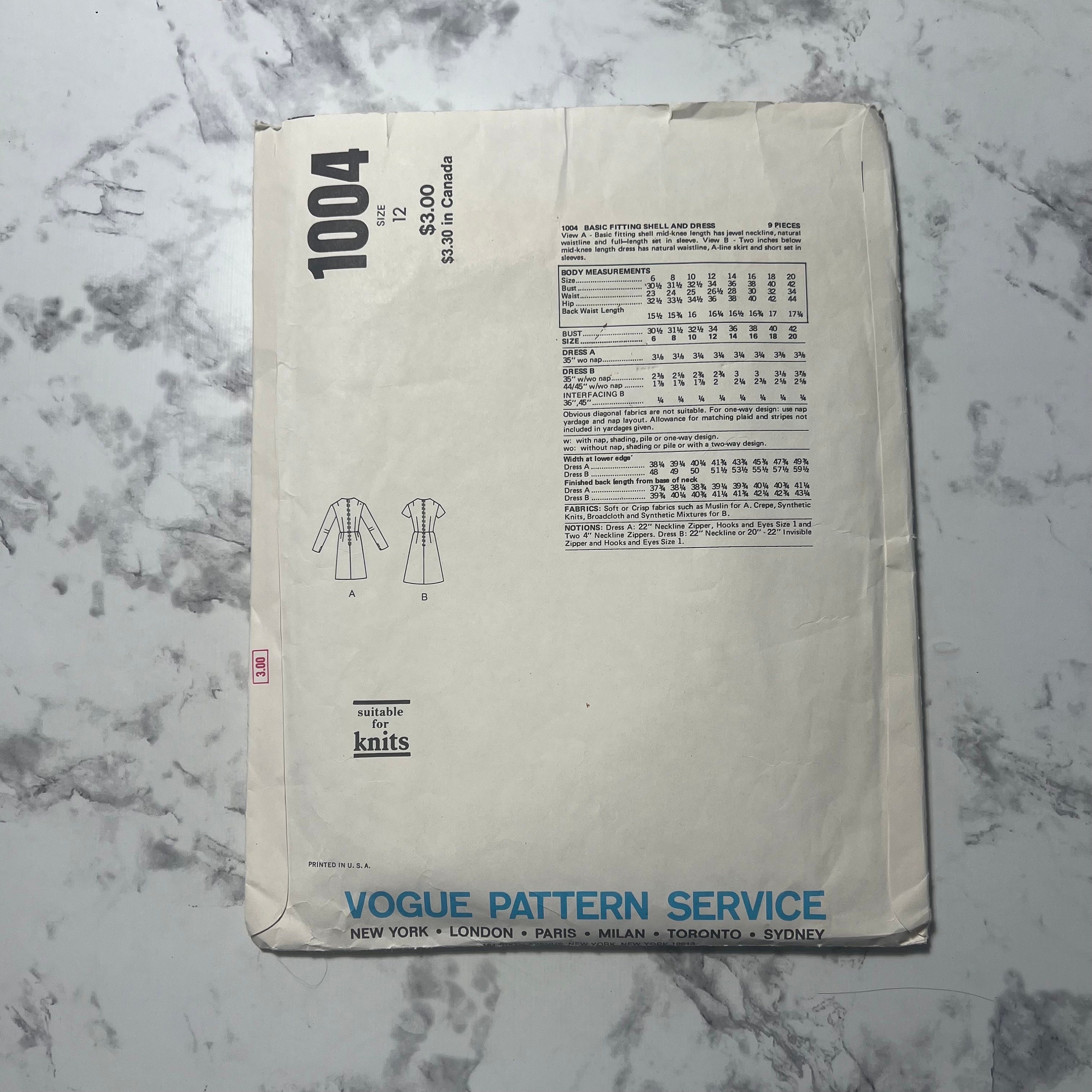 70s Vogue's Guide to Perfect Fit of Fitted Garments Pattern, Basic ...