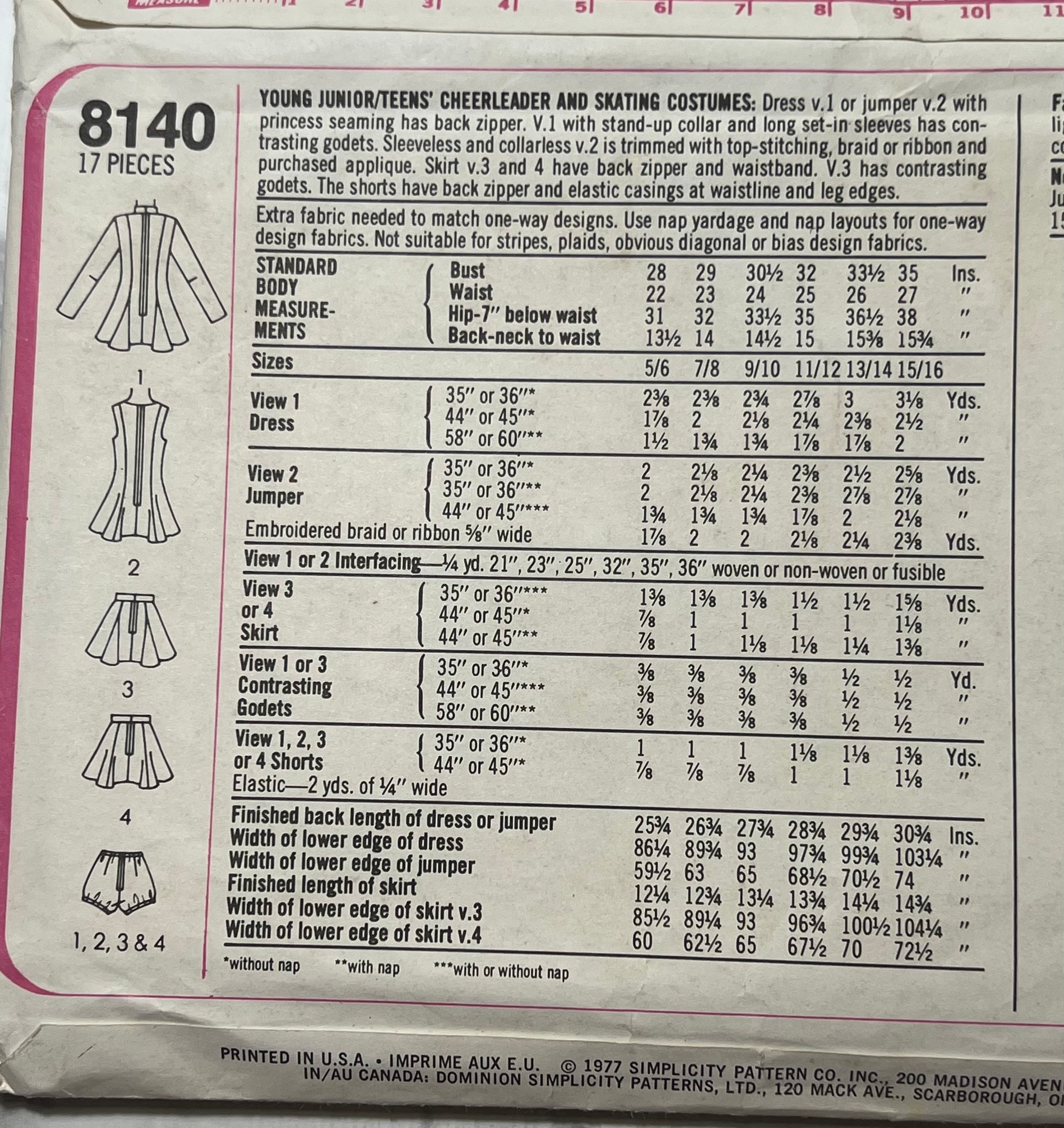 70s Young Junior/teen's Cheerleading and Skating Costumes Pattern, Skater Dress Pattern ...