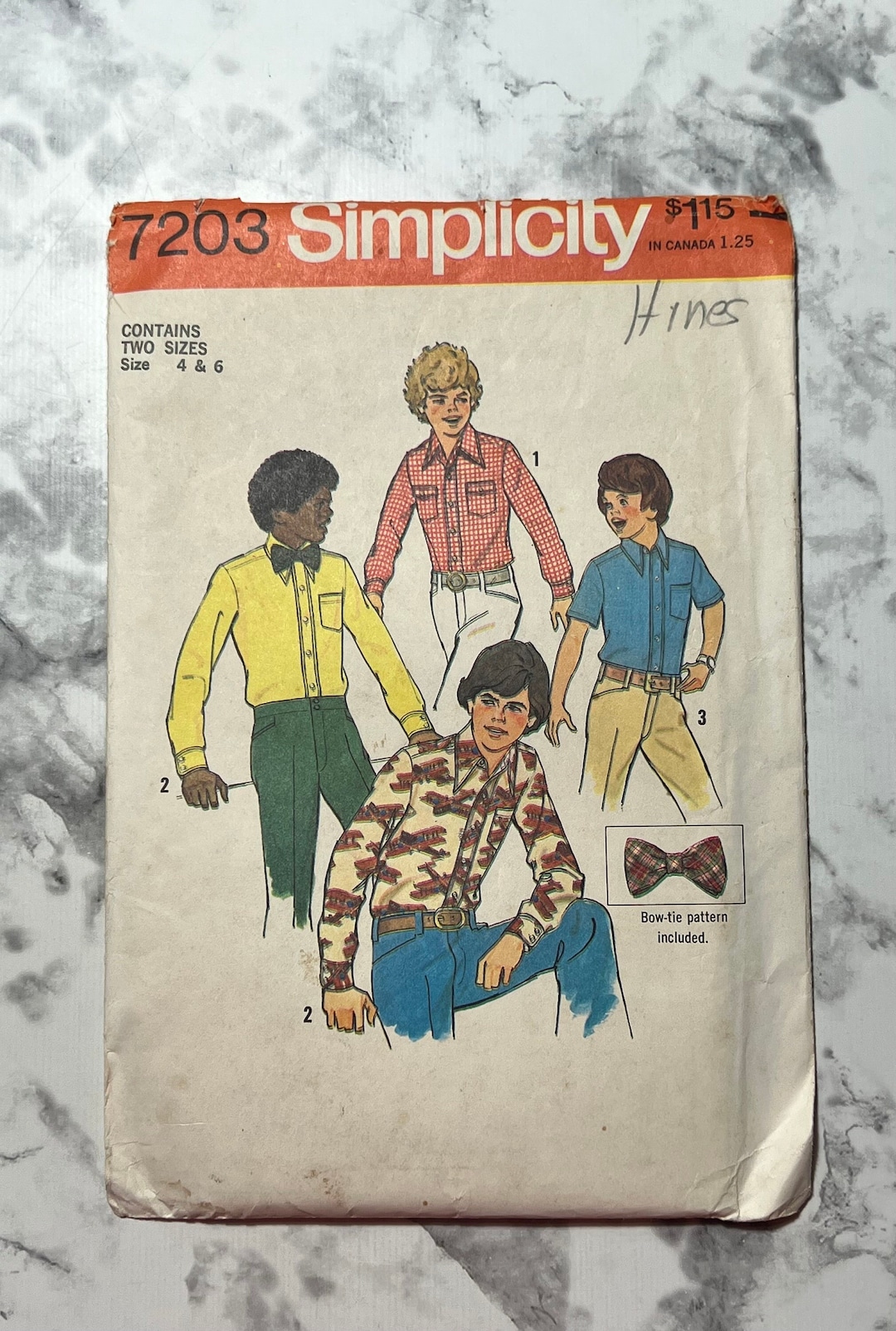 70s Boy's Shirt and Bow Tie Pattern, Long or Short Sleeve Collared ...