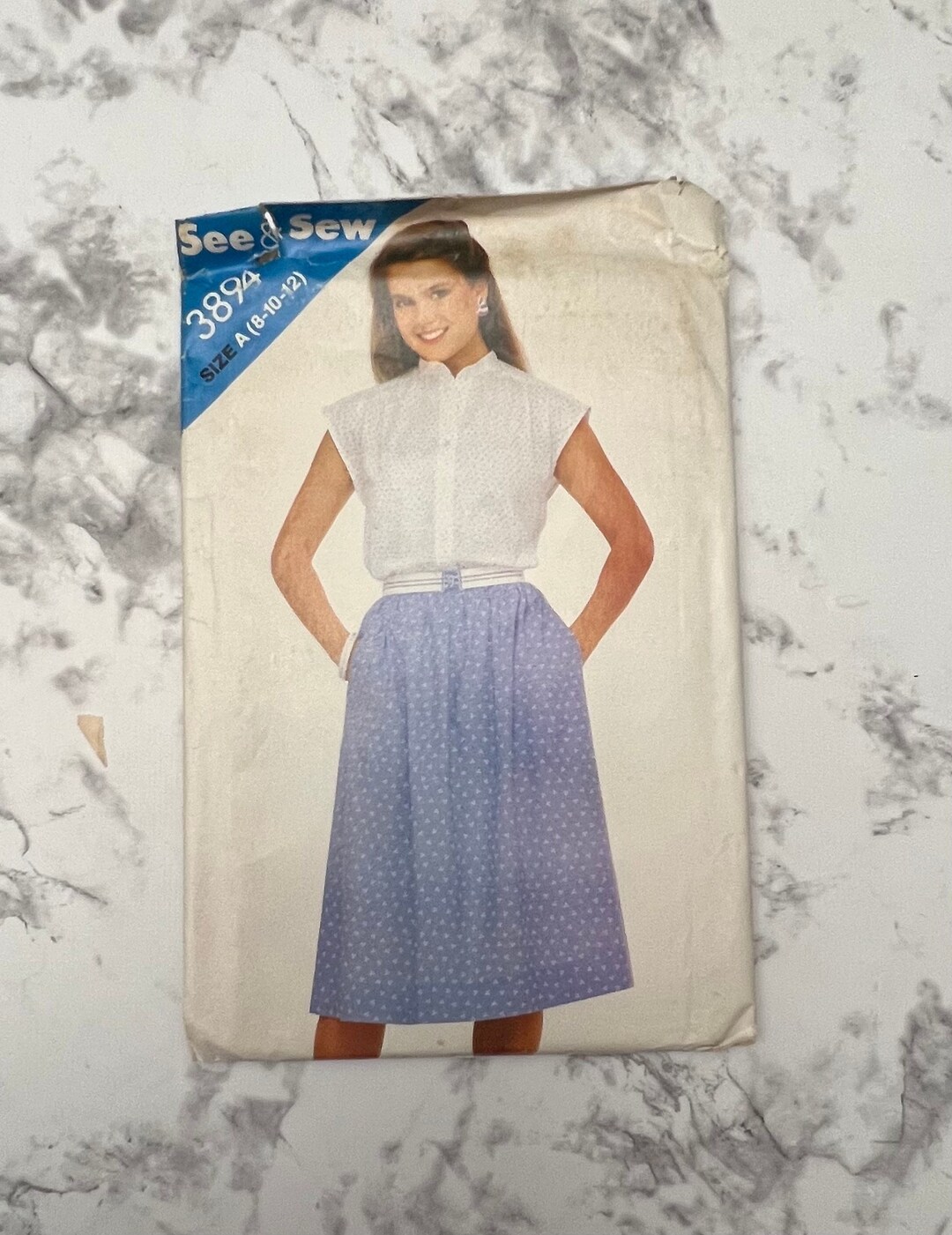 80s Misses Top and Skirt Pattern, Cap Sleeve Blouse and High Waist ...