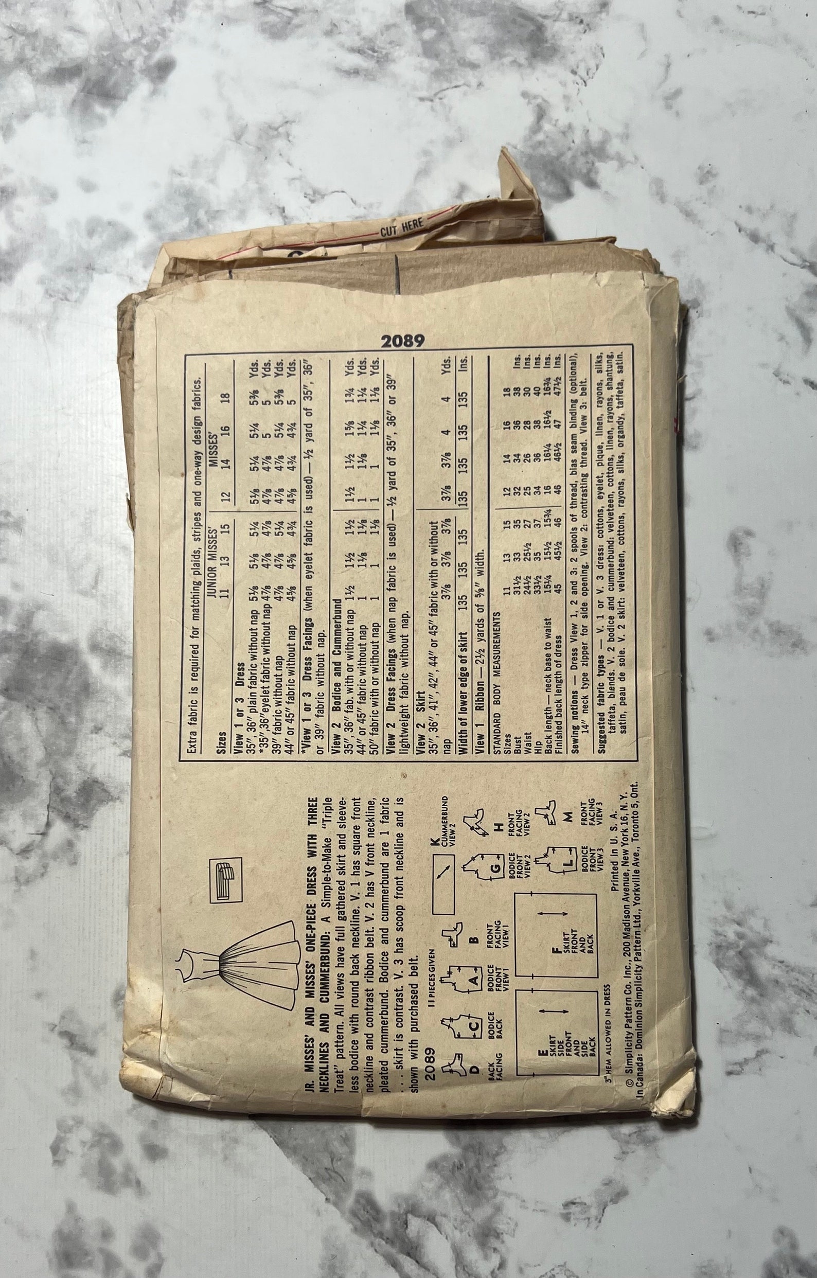 50s Simple to Make Jr. Misses and Misses One Piece Dress Pattern With 3 ...