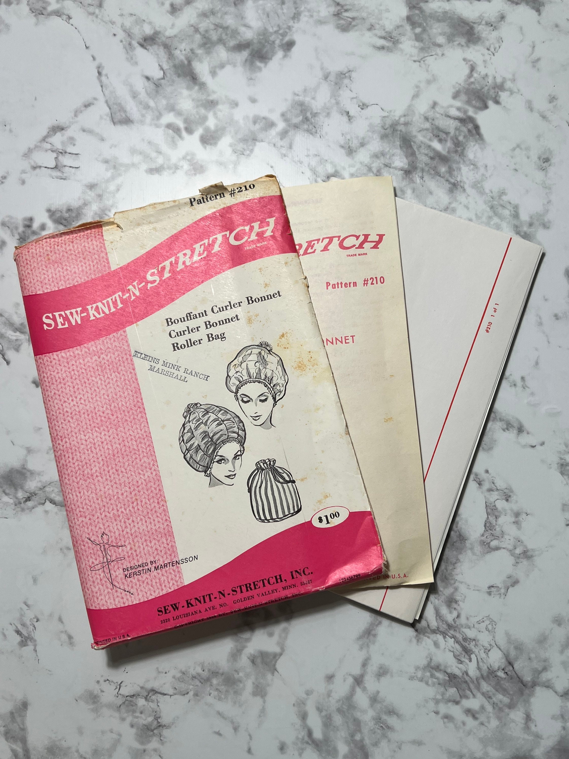 70s Bouffant Curler Bonnet, Curler Bonnet, and Roller Bag Pattern, Hair ...