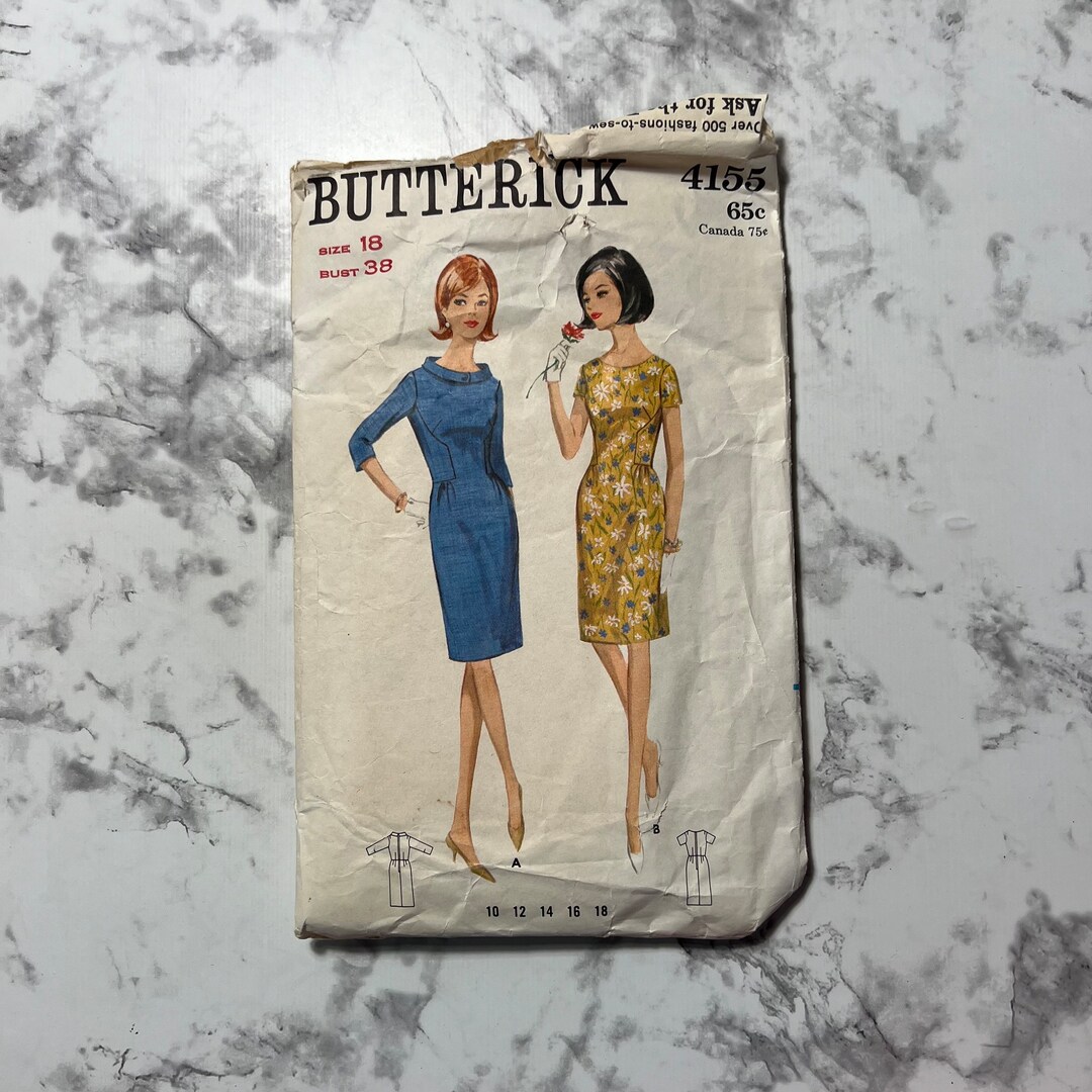 60s One-piece Dress Pattern, Three Quarter Sleeve or Short Sleeve Knee ...