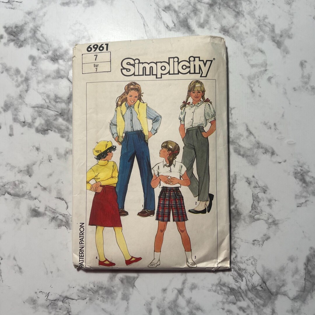 80s Girls' Easy to Sew Pants in 3 Lengths and Skirt Pattern, Straight ...