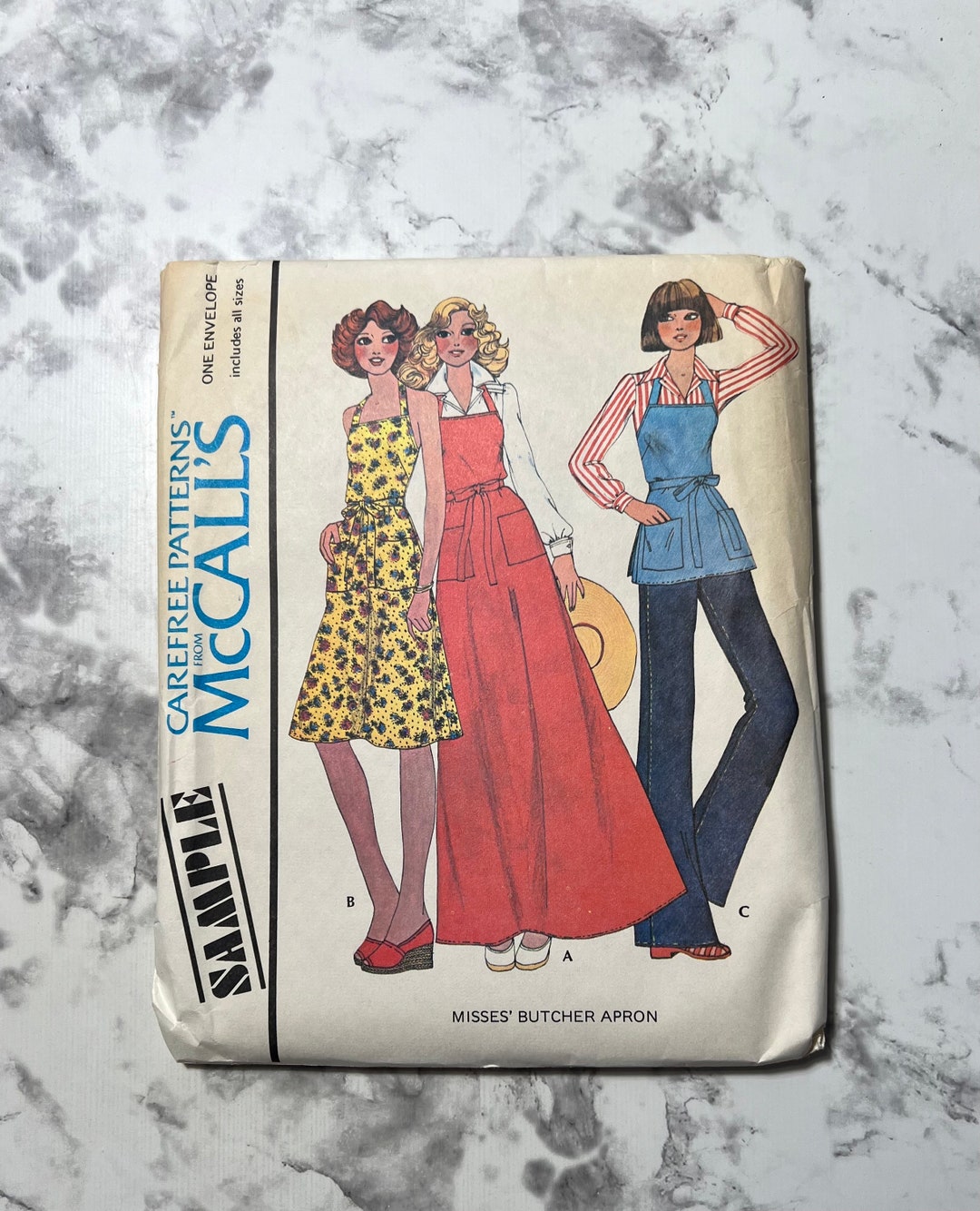 70s Misses' Butcher Apron Pattern, Long or Short Full Bib Butcher Apron ...