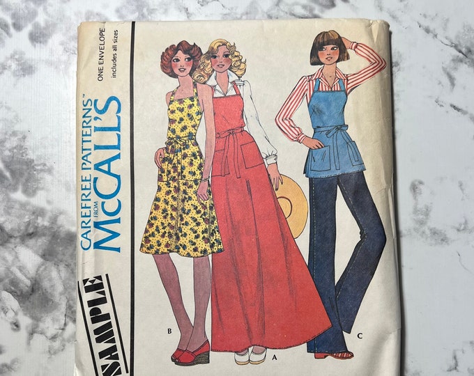 70s Misses' Butcher Apron Pattern, Long or Short Full Bib Butcher Apron ...