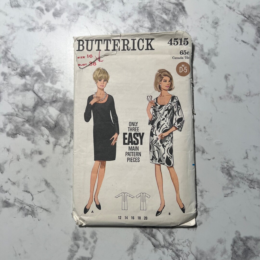 60s Easy One-piece Dress Pattern With Only 3 Main Pattern Pieces, Long ...