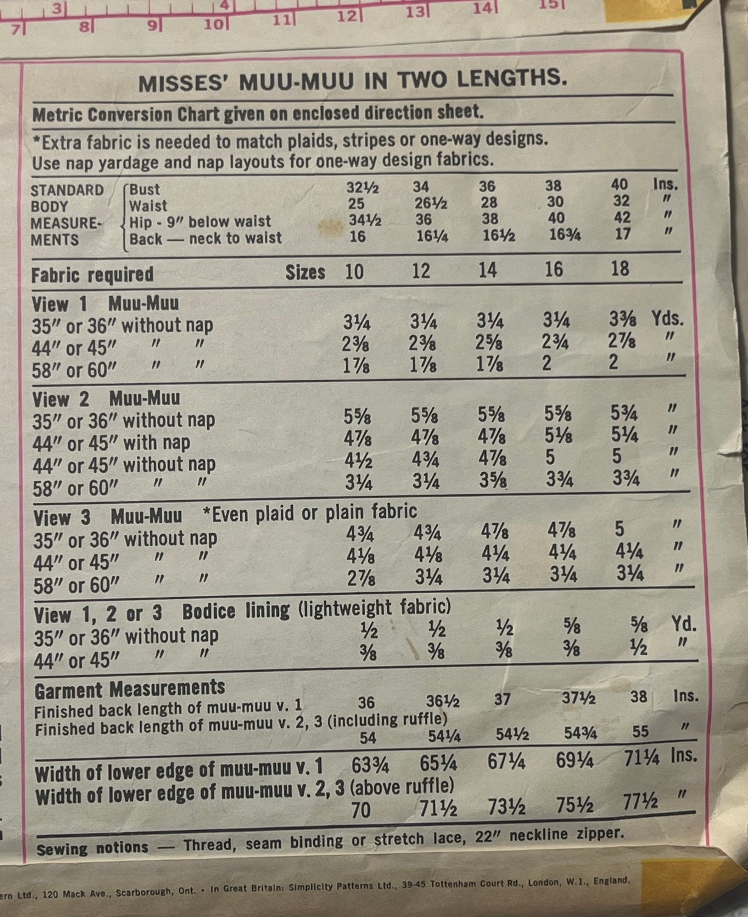 70s Misses' Muu-muu Pattern in 2 Lengths, Long or Short Length Muu-muu ...