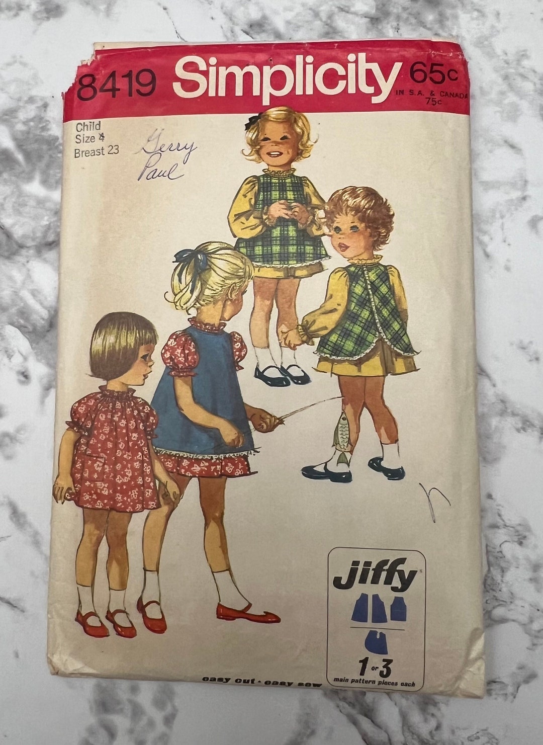 60s Simple to Sew Childs Jiffy Dress and Pinafore, Kids Long or Short ...