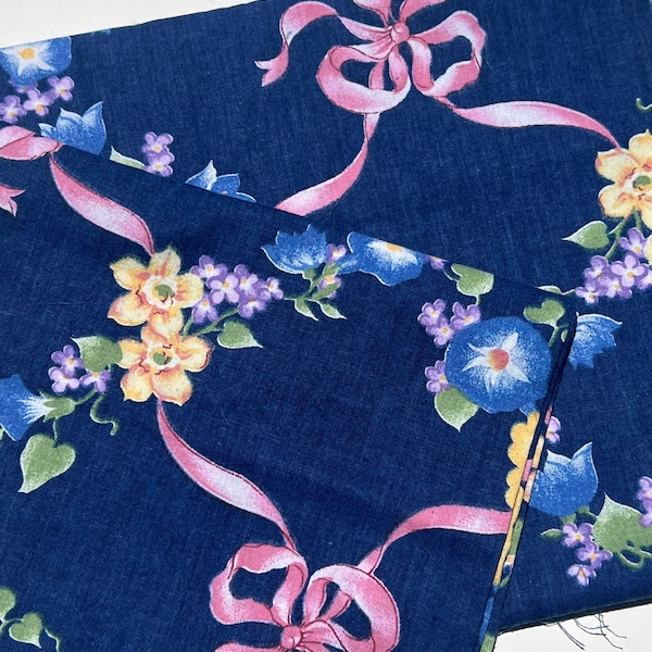 Navy Floral Fabric - Etsy