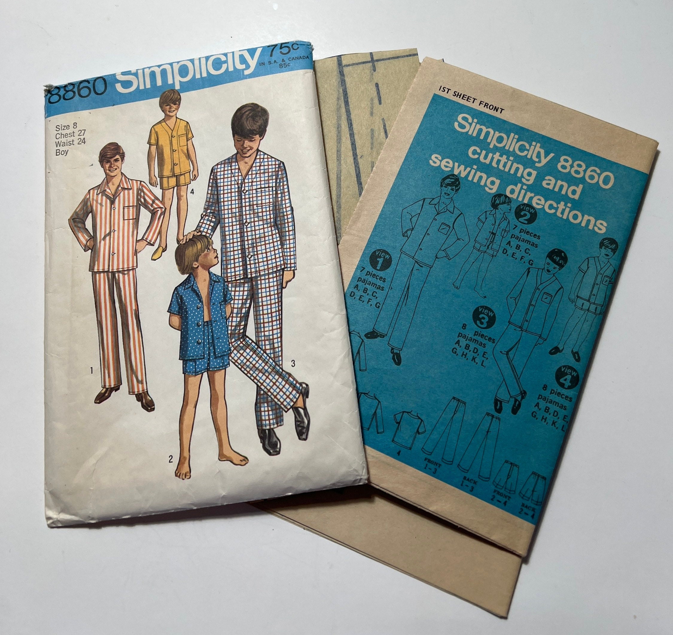 70s Boys and Teen Bots Pajamas Pattern in 2 Lengths, Collared Pajama ...