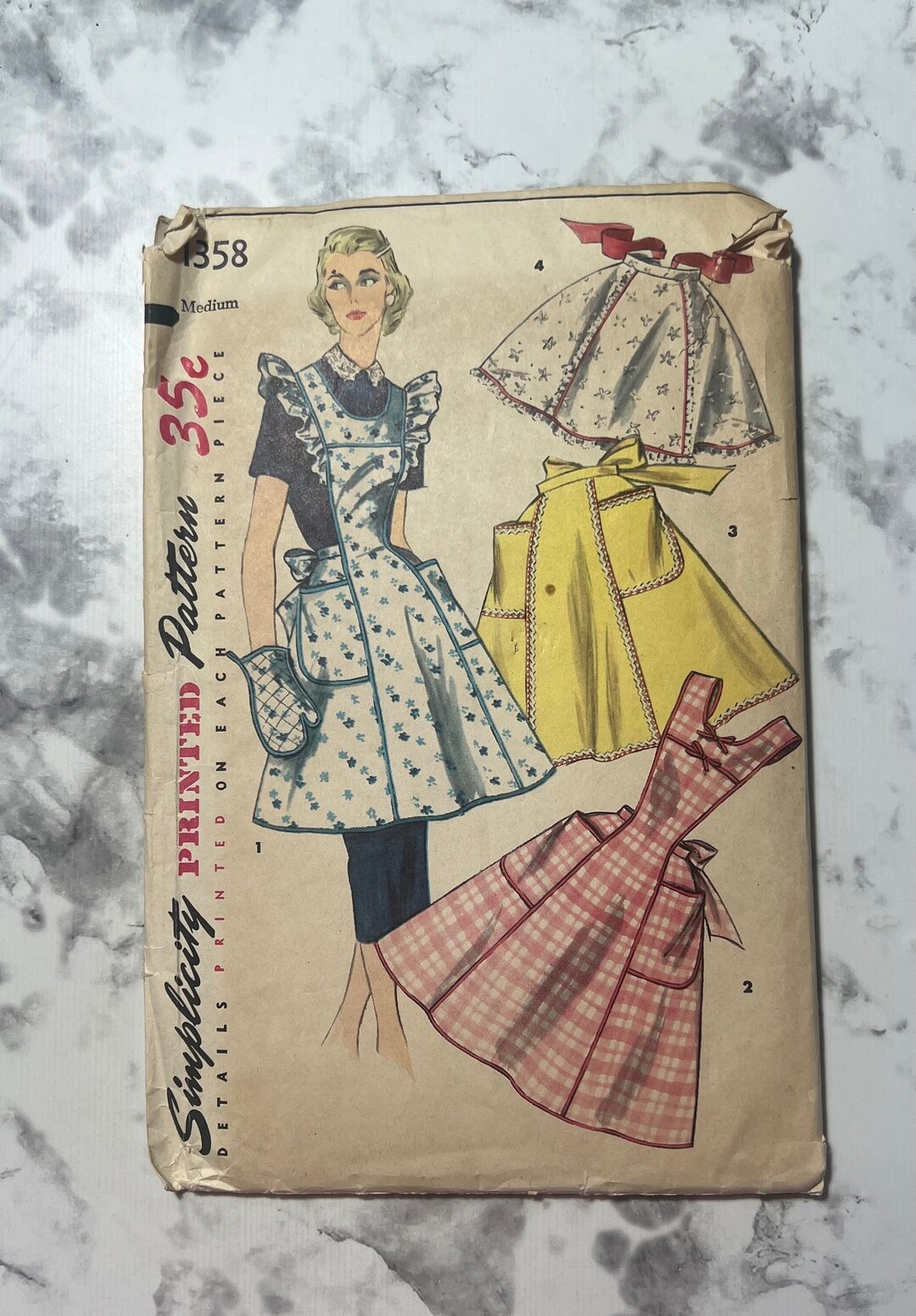 50s Misses and Women's Apron Pattern With Matching Mitt, Full Bib or ...
