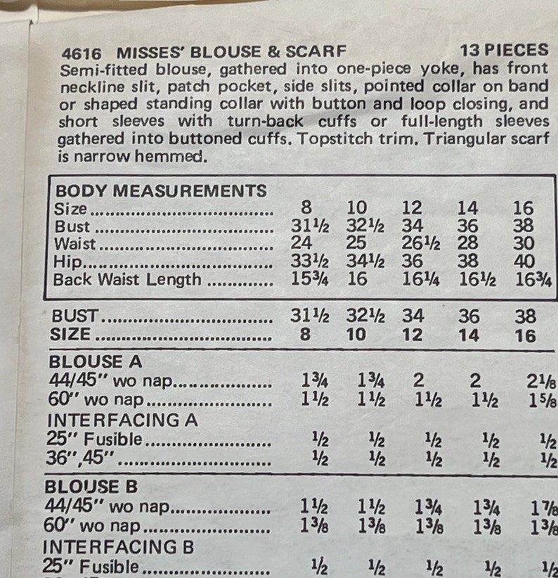 70s Collared V Neck Blouse and Scarf Pattern, Short or Long Sleeve ...