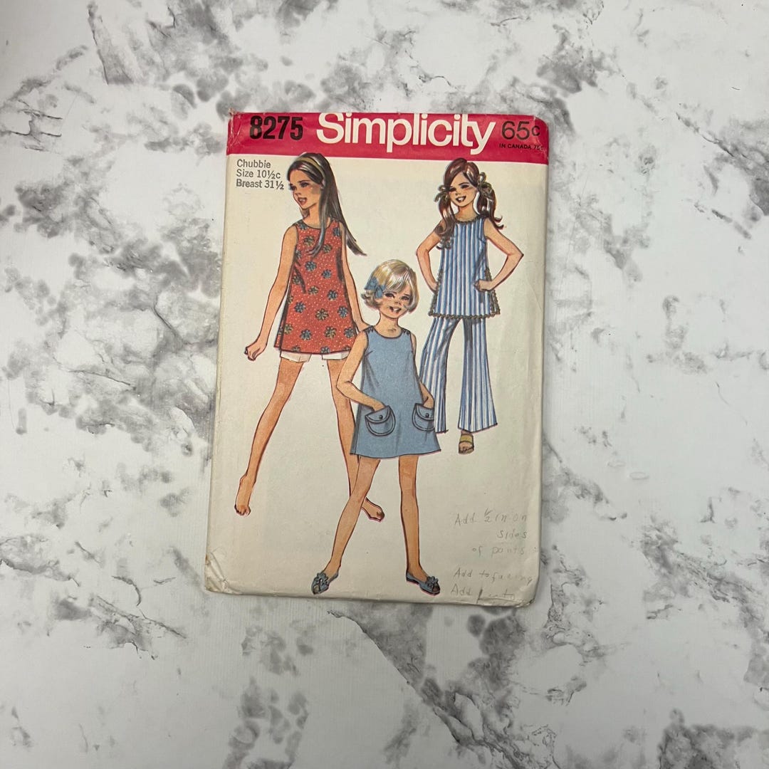 60s Girls' and Chubbies' Pants in 2 Lengths, Dress or Top Pattern, Sleeveless Dress, Simplicity ...