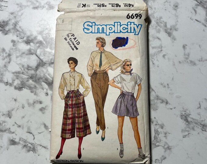 80s Misses' Loose Fitting Pants and Culottes Pattern in 2 Lengths ...