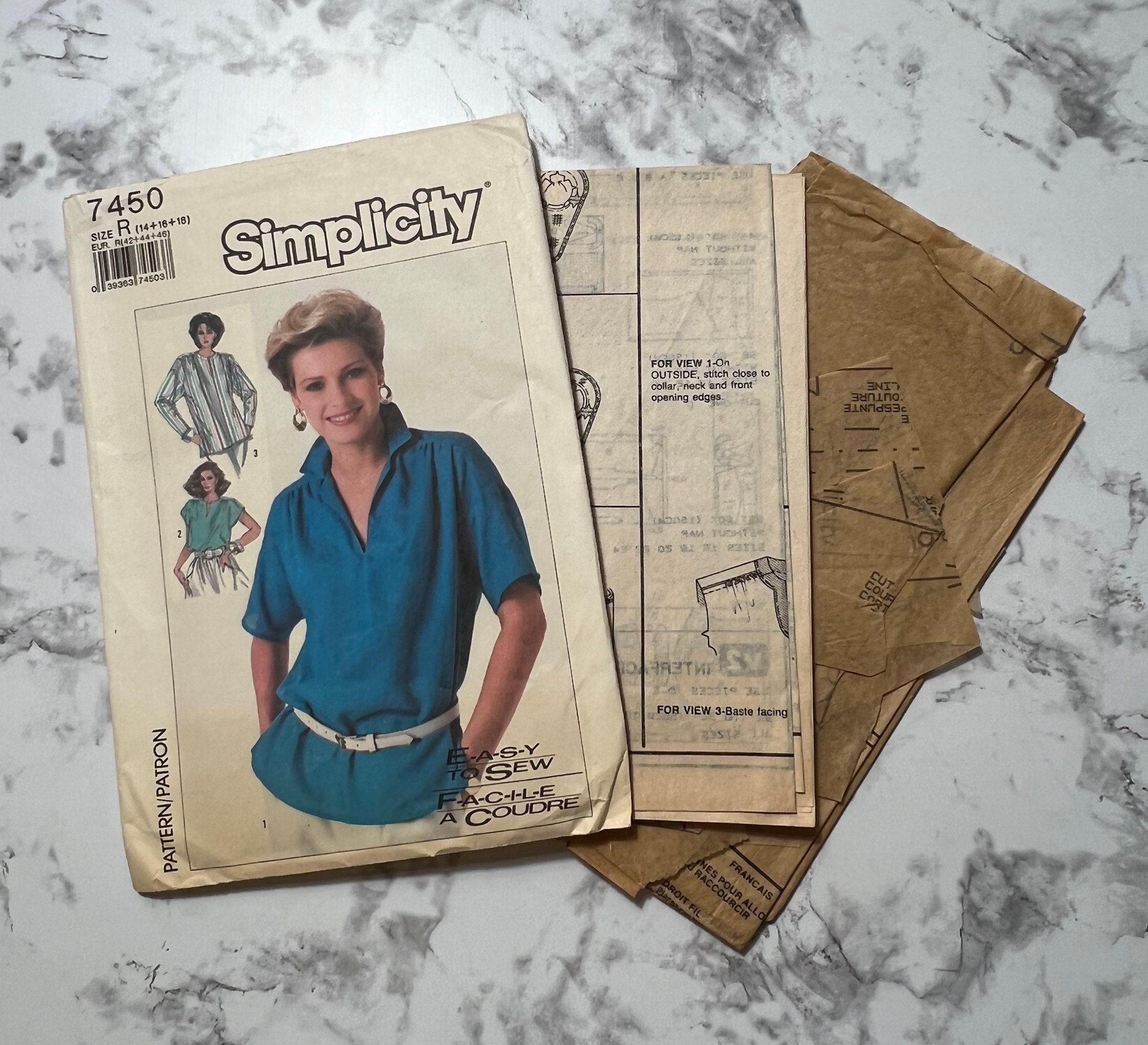 80s Misses Easy to Sew Tops Pattern, Loose Fitting Long or Short Sleeve ...