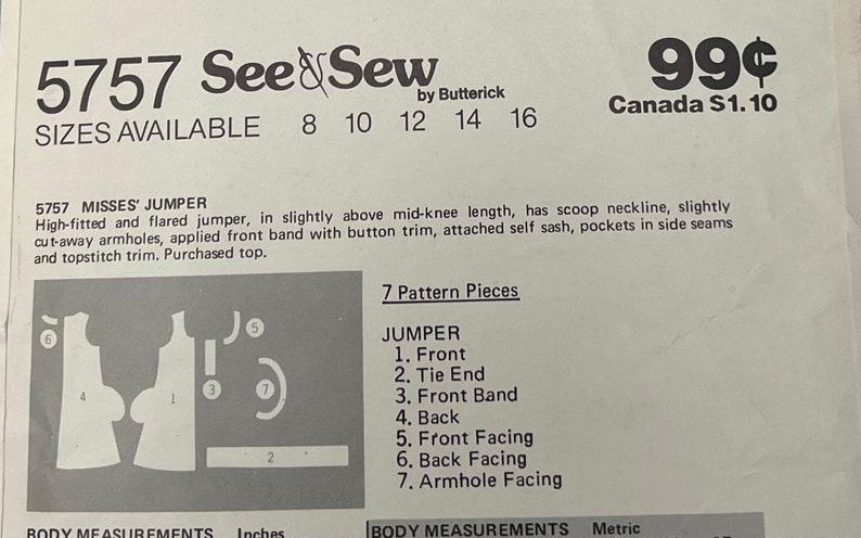 Early 80s Misses Jumper Pattern, Sleeveless Dress Pattern With Round ...