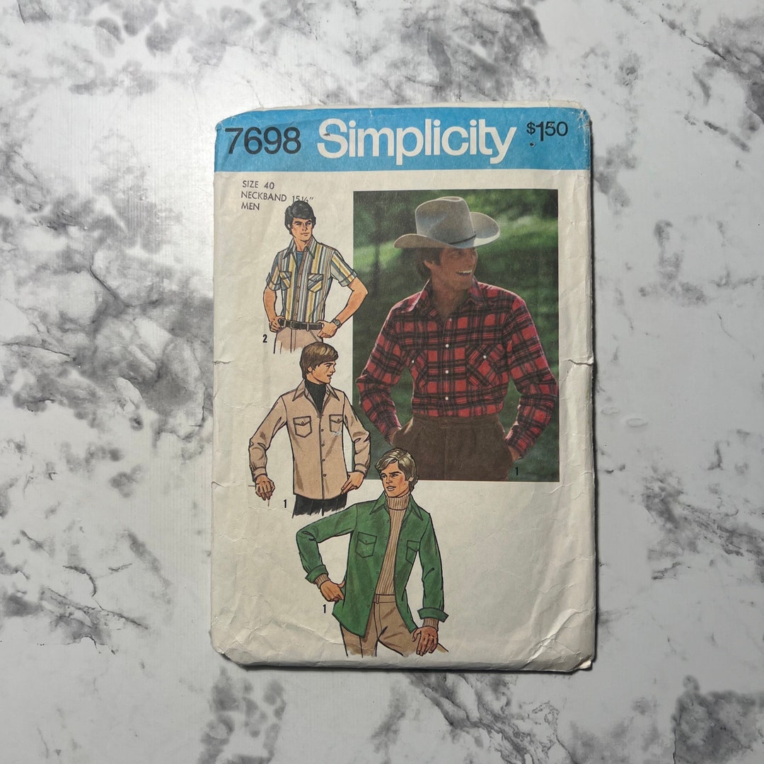 70s Men's Shirt Pattern, Long or Short Sleeve Collared Western Style ...