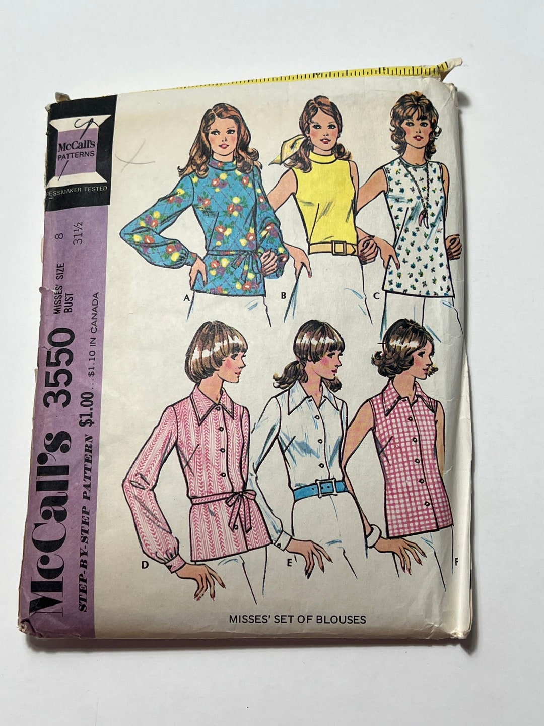 70s Misses Set of Blouses Pattern, Collared Button Down Shirt Pattern ...