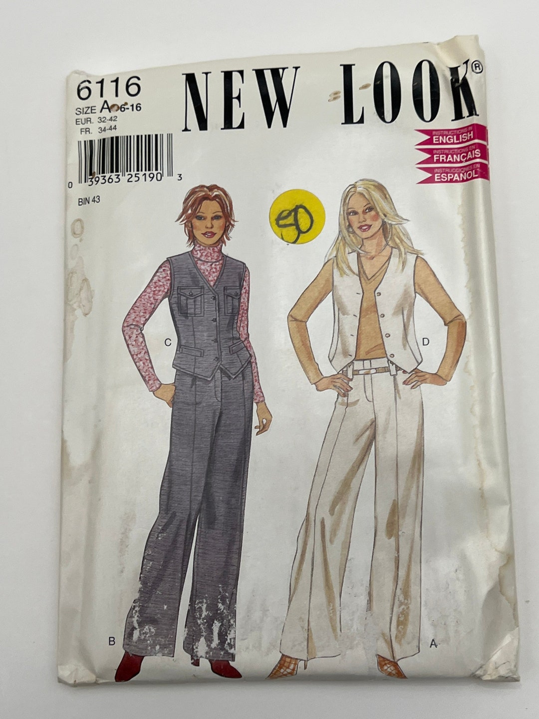 90s Vest and Matching Pants Patterns, Two View Vest and Straight Leg ...