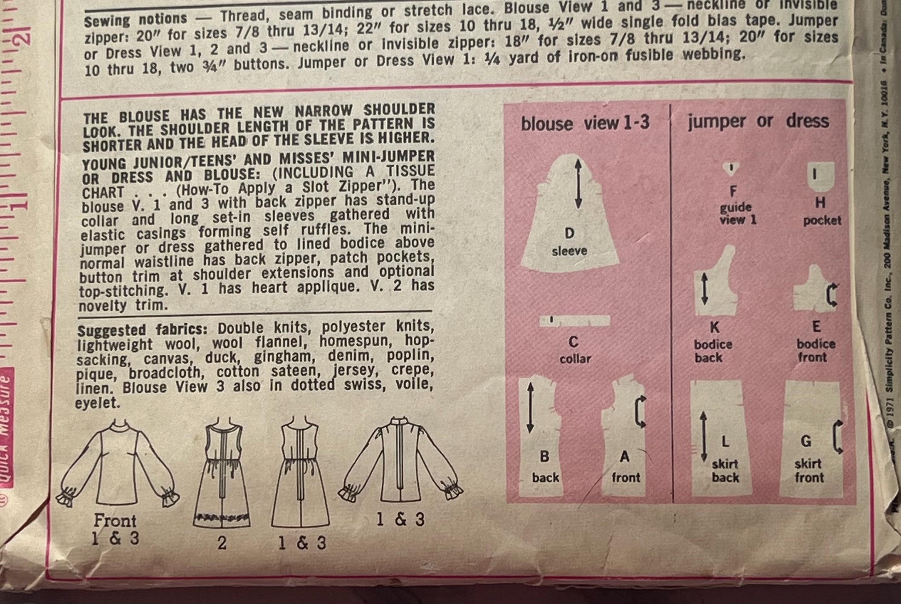 70s How to Sew Pattern Young Junior/teens' and Misses' Mini-jumper or ...