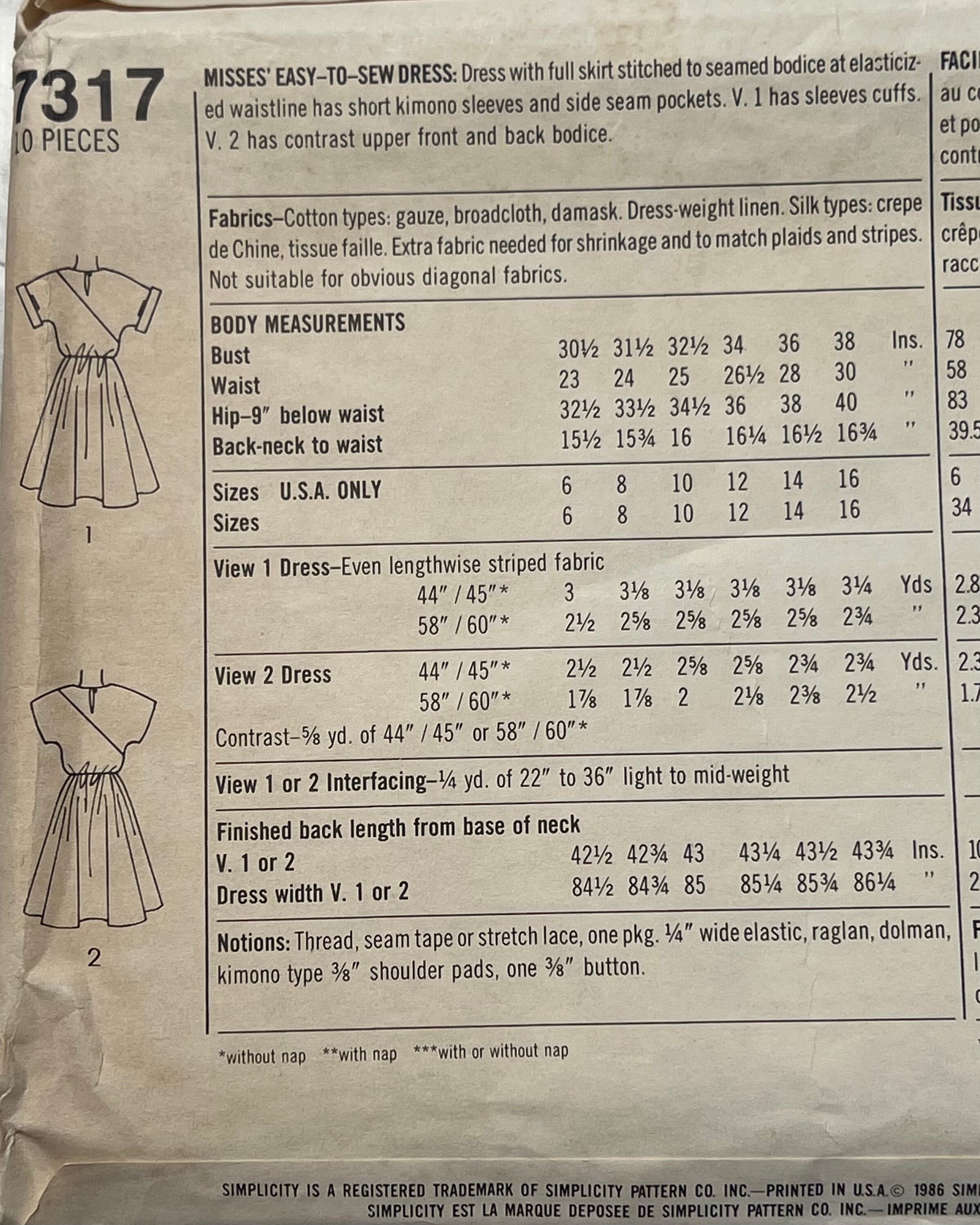 80s Easy to Sew Misses' Dress Pattern, Short Sleeve Colorblock Dress ...