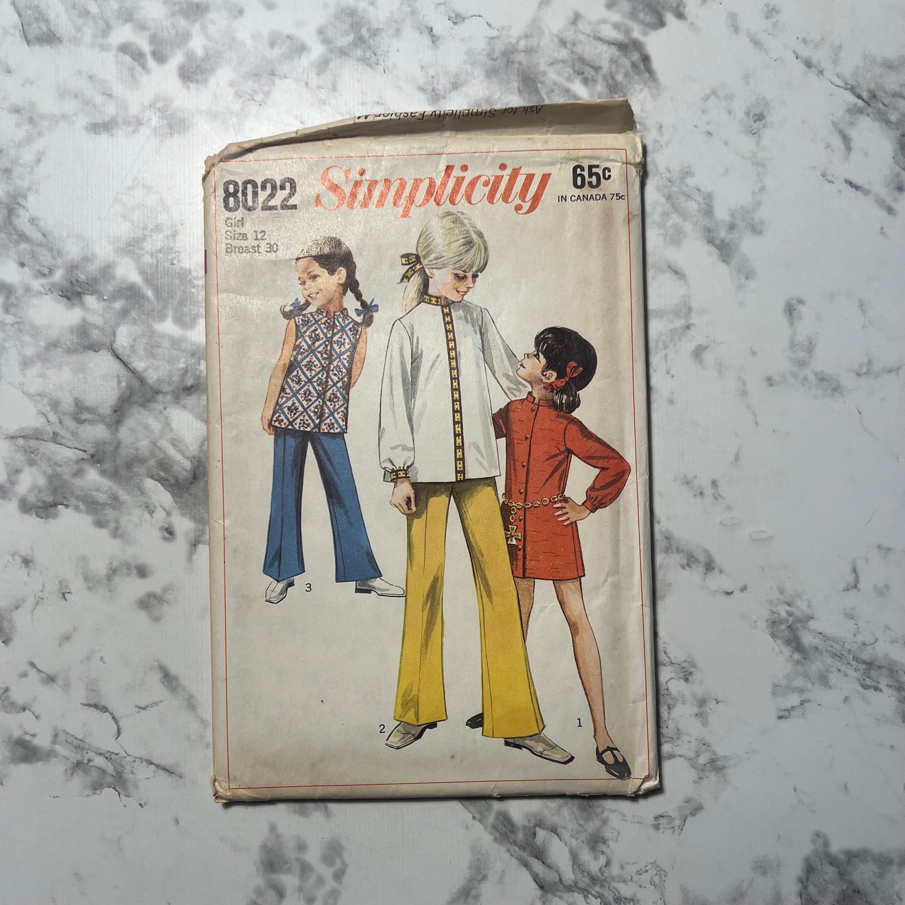 60s Child's and Girls' Mini-dress or Top and Bell-bottom Pants Pattern ...