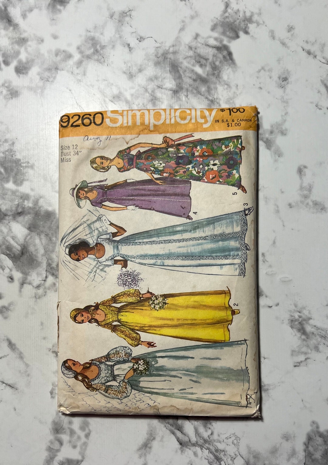 70s Misses' Wedding Dress or Bridesmaid Dress and Cap Pattern, Long or ...