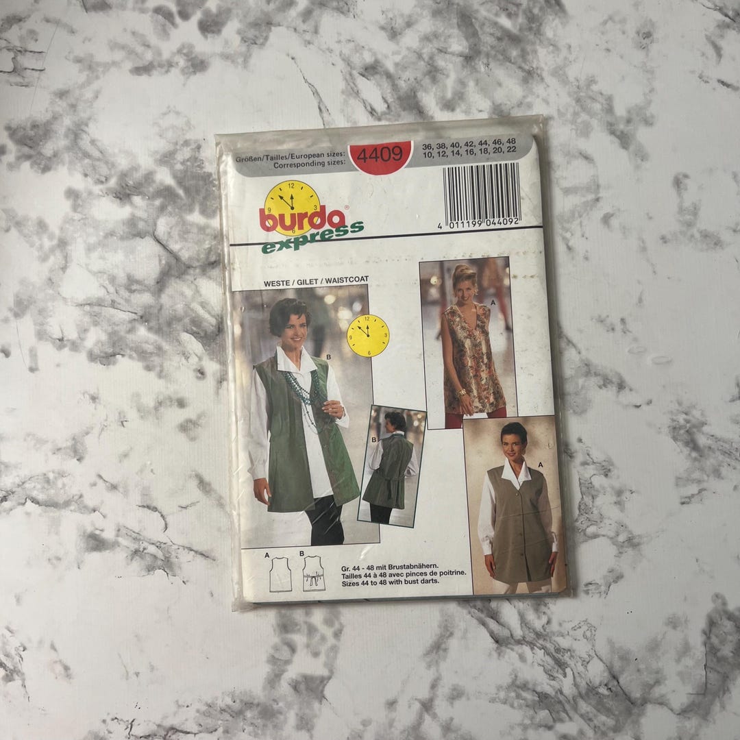 90s Express Vests Pattern, Easy to Sew Loose Fitting Button Front Vests ...
