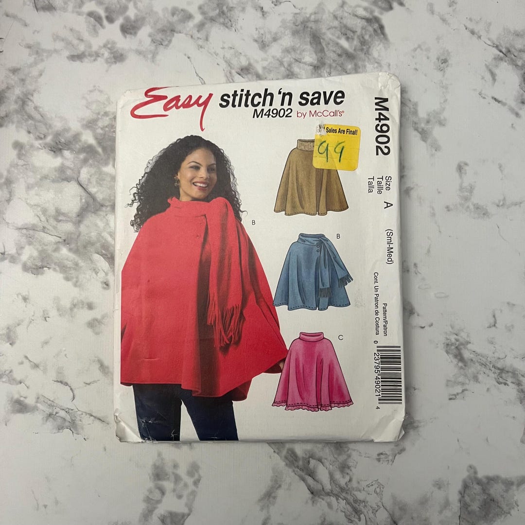 Easy Misses' Ponchos Pattern, Simple to Sew Collared Poncho Pattern ...